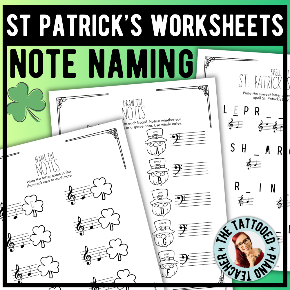 St. Patrick's Day NOTE NAMING Music Worksheets – The Tattooed Piano Teacher
