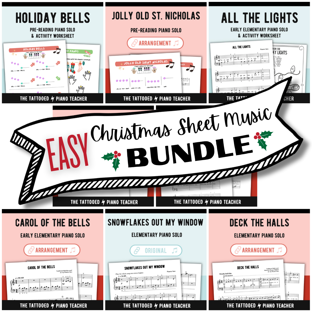 Beginner Christmas Piano Sheet Music Bundle – Pre-Reading to Early Ele ...