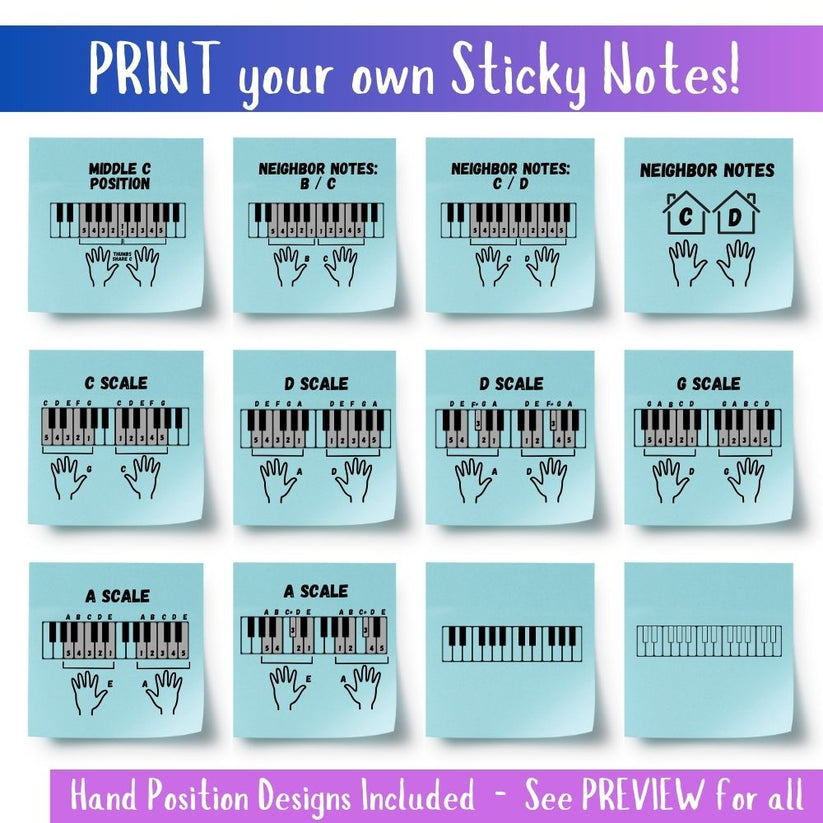 Sticky Note Templates: Hand Positions – The Tattooed Piano Teacher