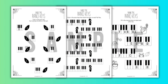 Summer PIANO KEYS Music Worksheets – The Tattooed Piano Teacher