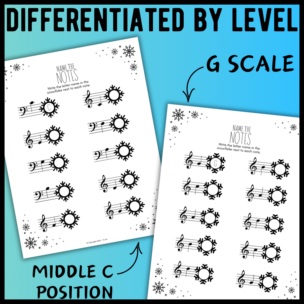 Winter NOTE NAMING Music Worksheets – The Tattooed Piano Teacher