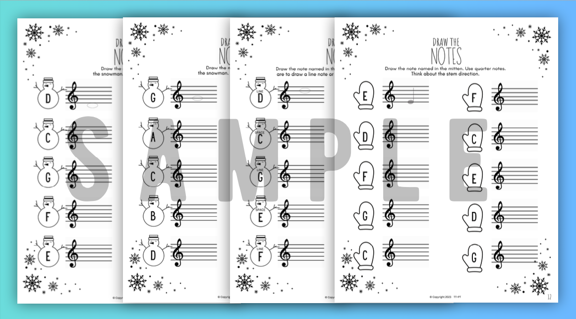 Winter NOTE NAMING Music Worksheets – The Tattooed Piano Teacher